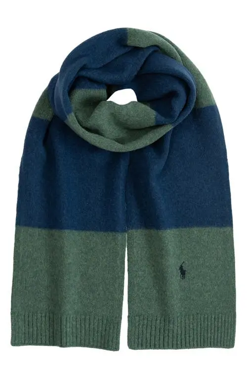 Ralph Lauren Stripe Brushed Wool Scarf - Navy/green