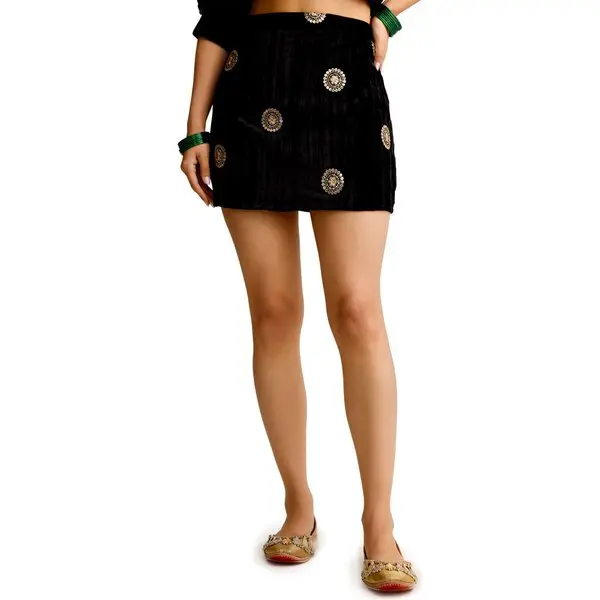 HOLICHIC Nala Embroidered Velvet Miniskirt