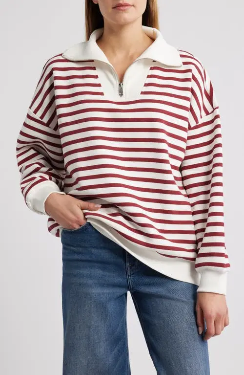 Brooklyn Industries Stripe Half-zip Cotton Sweatshirt
