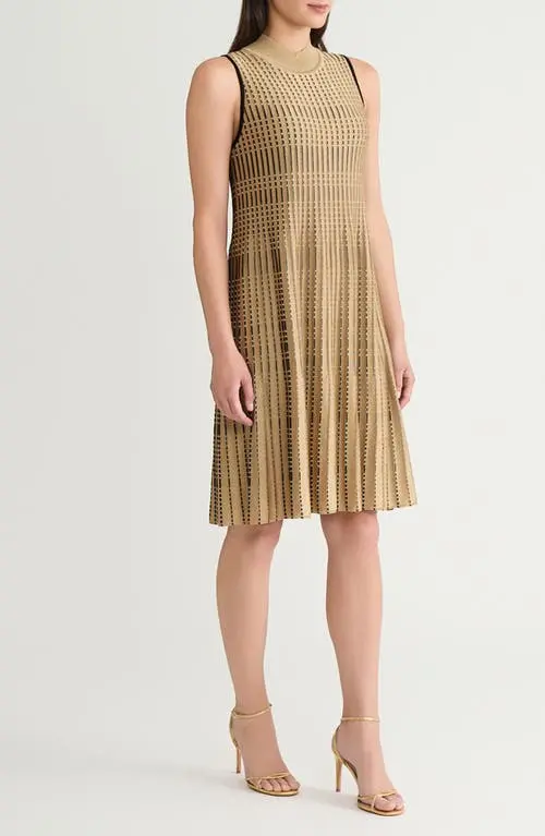 Ming Wang Metallic Linear Pleat Knit Dress