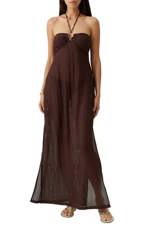 Melissa Odabash Harriet Pointelle Halter Cover-up Maxi Dress - Brown