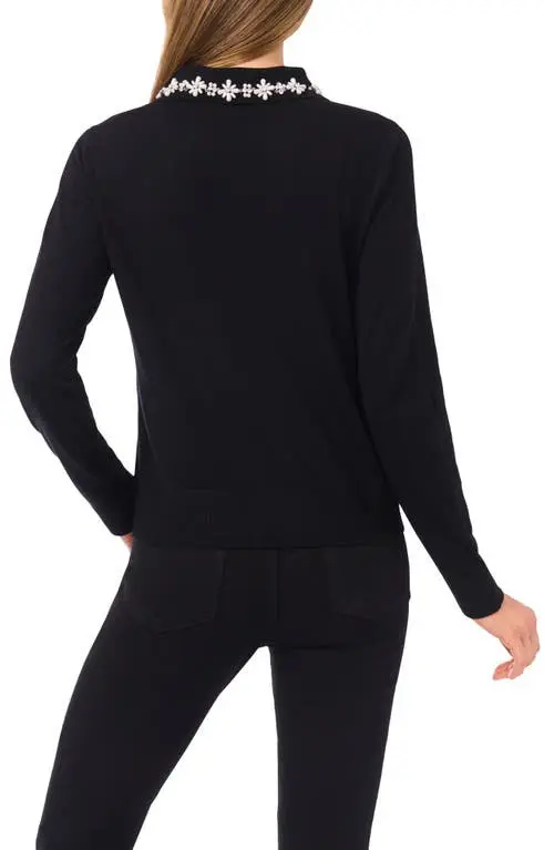 CECE DUPRAZ Embellished Collar Rib Sweater - Rich Black