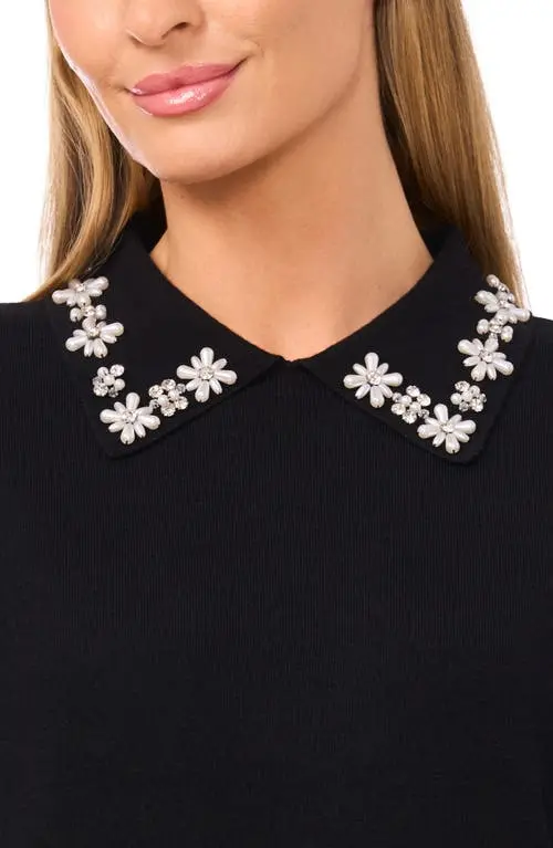 CECE DUPRAZ Embellished Collar Rib Sweater - Rich Black