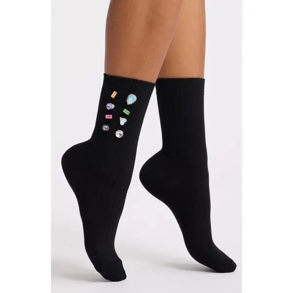 HIGH HEEL JUNGLE Be Jeweled Crystal Embellished Socks - Black