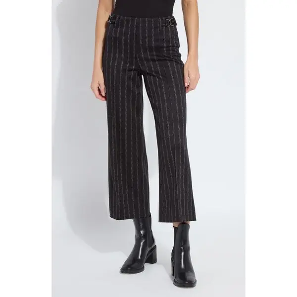 Lyssé Isabel Pinstripe Ponte Wide Leg Pants - Charcoal Lane