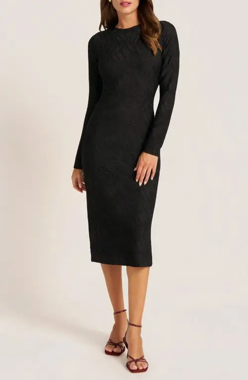 Matty M. Jasper Texture Long Sleeve Midi Dress - Black
