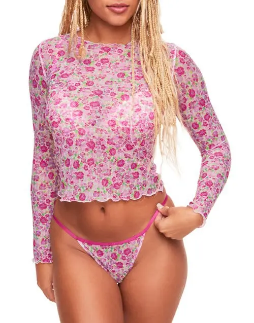 ADORE ME Aubrie T-shirt & G-string Set - Floral Pink