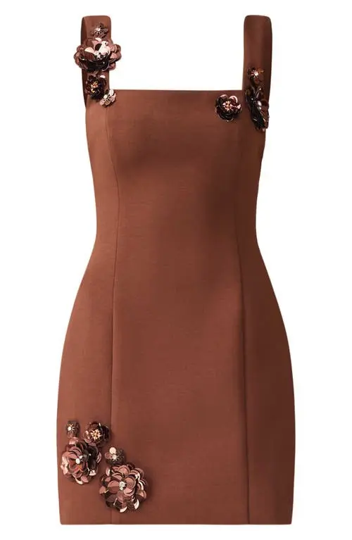 Elliatt Floral Appliqu Mini Dress In Brown - 25% Off | Editorialist