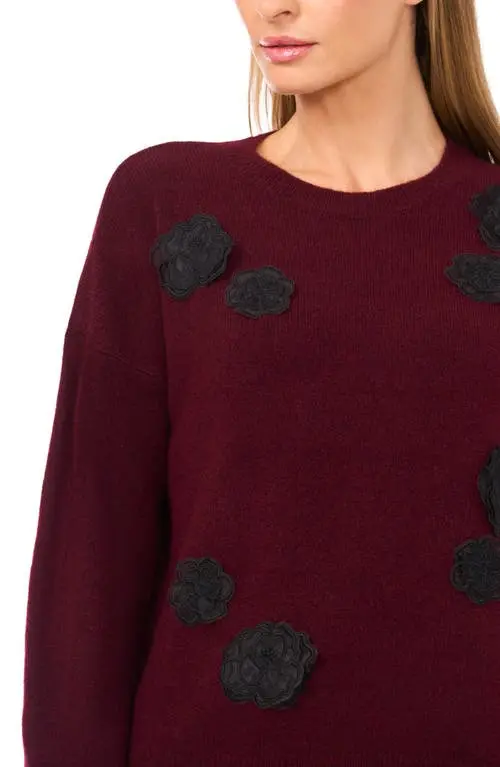 CECE DUPRAZ Floral Appliqué Crewneck Sweater