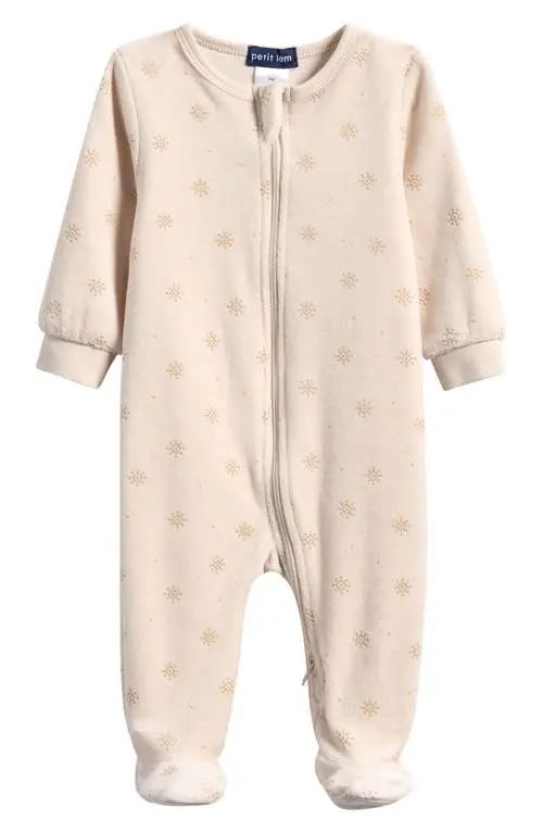 PETIT LEM Print Velour Footie - Beige
