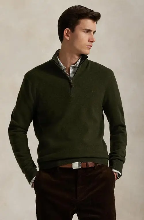 Polo Ralph Lauren Regular Fit Wool Quarter Zip Sweater - Leaf Green Heather