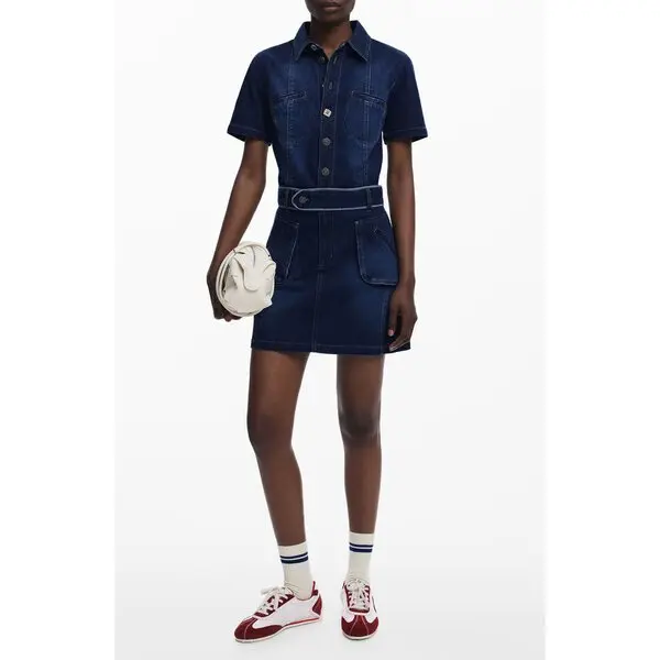 Desigual Belted Denim Mini Shirtdress