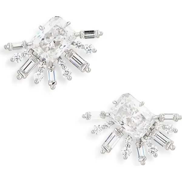 Nadri Stellar Halo Stud Earrings - Rhodium