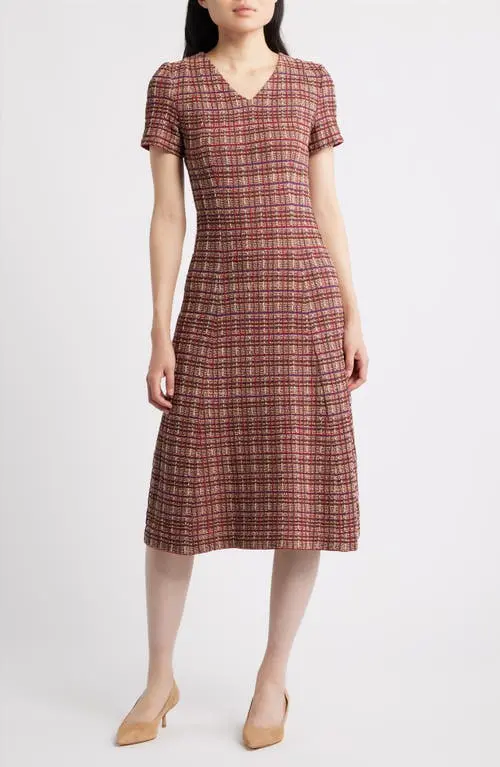 Misook Plaid Multi Stitch A-line Dress