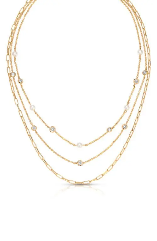 Ettika Faux Pearl & Crystal Layered Station Necklace - Gold