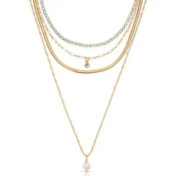 Ettika Layered Crystal And Faux Pearl Necklace - Gold
