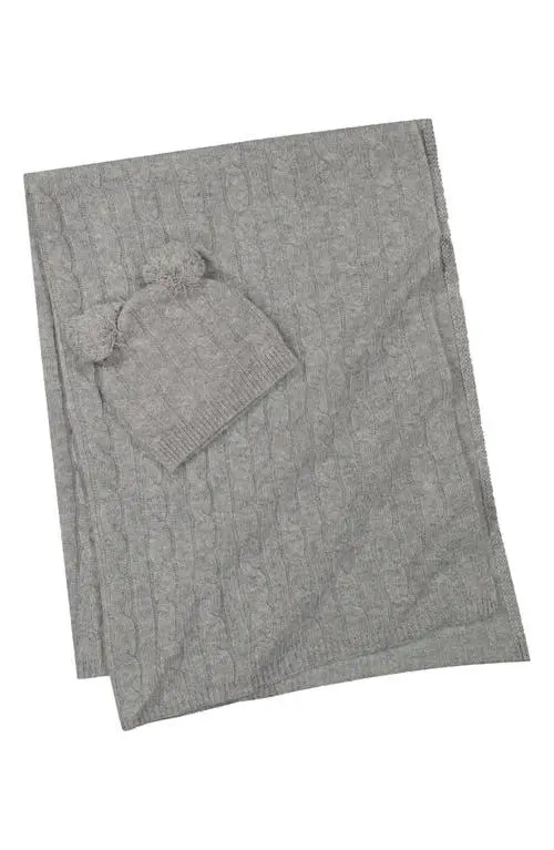 Sofia Cashmere Cable Stitch Cashmere Beanie & Blanket Set - Grey