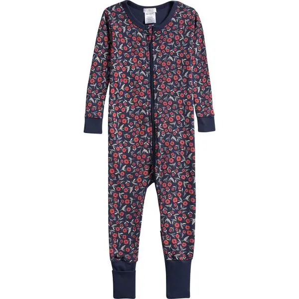 PETIT LEM Poppy Floral Print Footie Pajamas - Navy