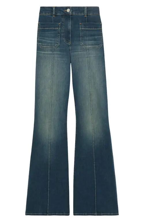 REISS Sakura Pintuck Patch Pocket Wide Leg Jeans - Mid Blue