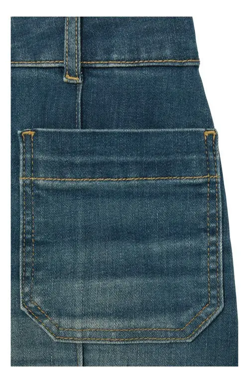REISS Sakura Pintuck Patch Pocket Wide Leg Jeans - Mid Blue
