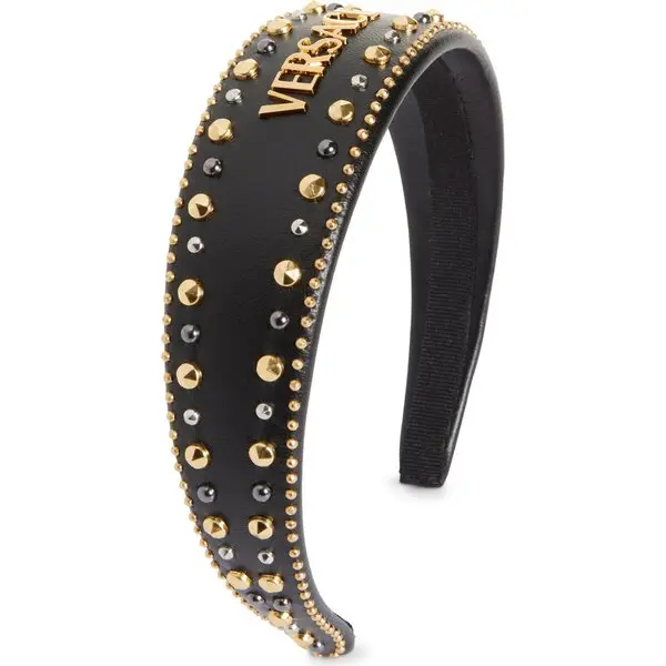 Versace Studded Leather Headband - Black-gold