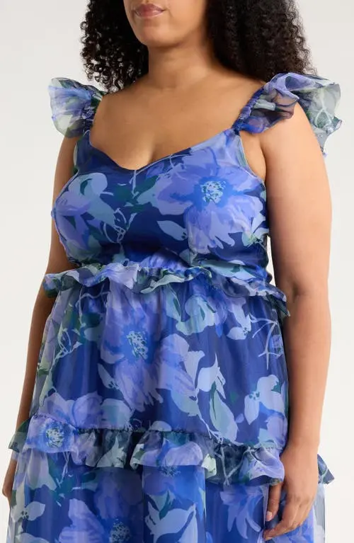 SUGARLIPS Floral Ruffle Tiered Organza Maxi Dress