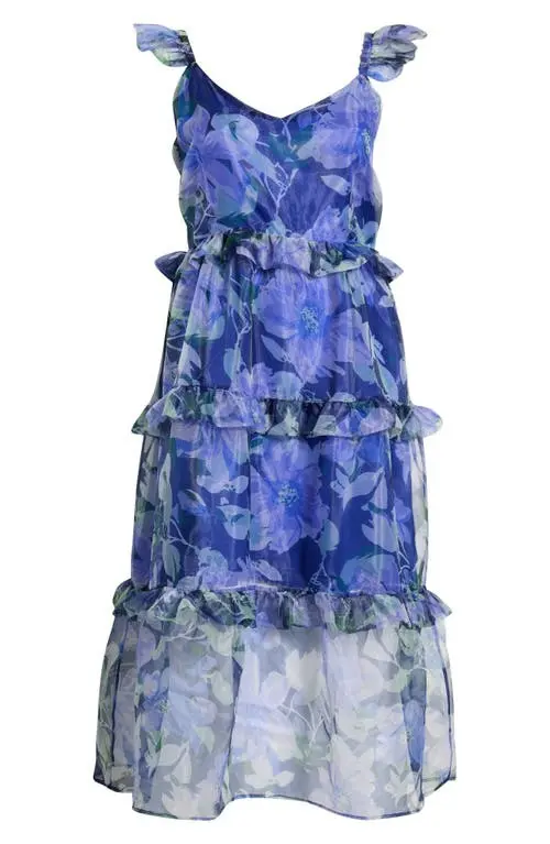 SUGARLIPS Floral Ruffle Tiered Organza Maxi Dress