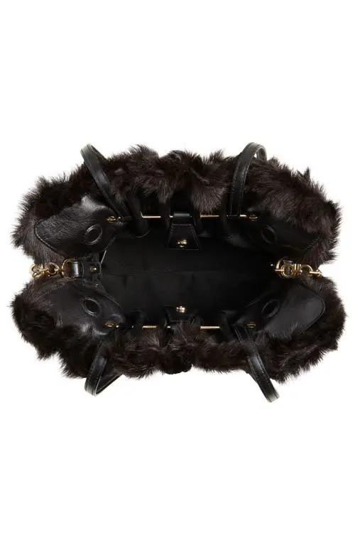 FERRAGAMO Small Gancio Piercing Leather & Shearling Shoulder Bag