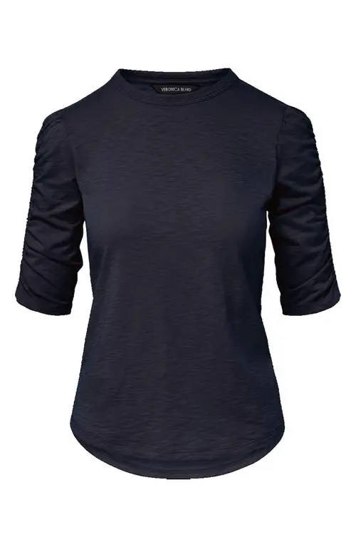 Veronica Beard Waldorf Puff-sleeve Top - Navy
