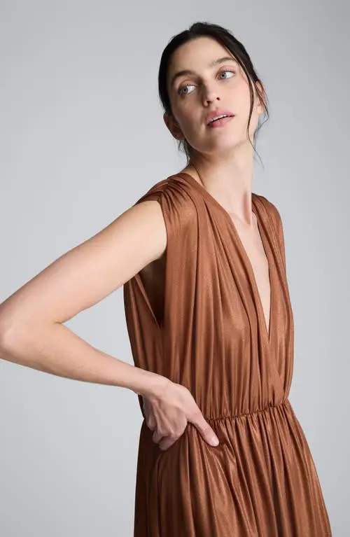 KENNETH COLE Gathered Metallic Maxi Dress