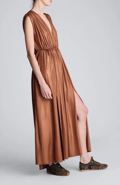 KENNETH COLE Gathered Metallic Maxi Dress - Burnt Copper