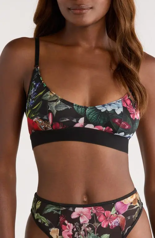 KILO BRAVA Floral Print Mesh Scoop Bralette - Garden Of Eden