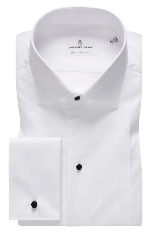 EMANUEL BERG Modern Fit Textured Bib Cotton Tuxedo Shirt - White