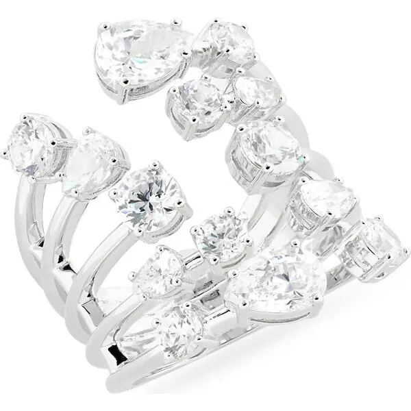 Nadri Hollywood Multi Row Cubic Zirconia Statement Ring - Rhodium