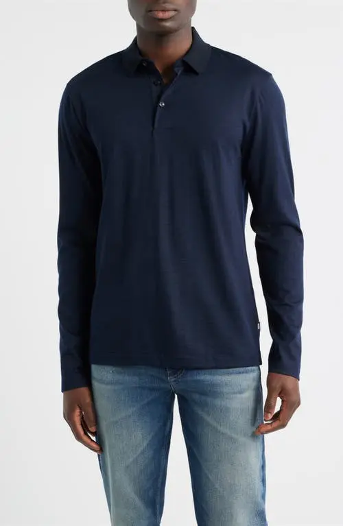 BOSS Pado 110 Long Sleeve Wool Polo - Dark Blue