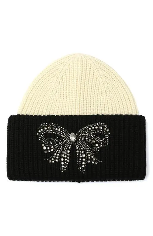 Kurt Geiger Belgravia Bow Colorblock Beanie - Black/bone