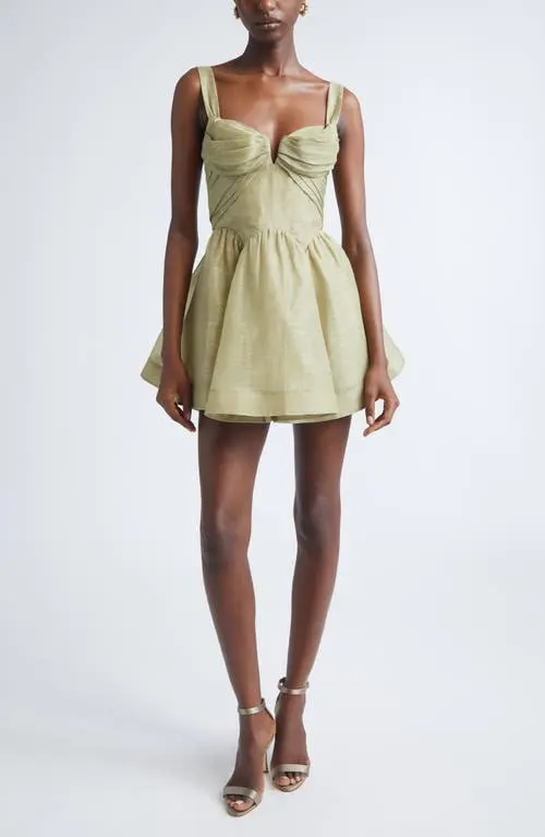 Zimmermann Rebellion Draped Linen & Silk Fit & Flare Minidress - Palm
