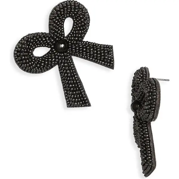 Deepa Gurnani Kane Beaded Bow Drop Earrings - Gunmetal