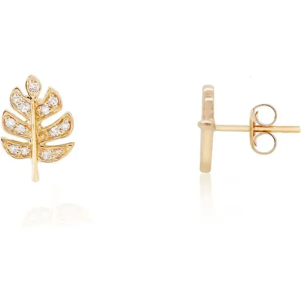 THE LOVERY FINE JEWELRY Diamond Leaf Stud Earrings - Yellow Gold