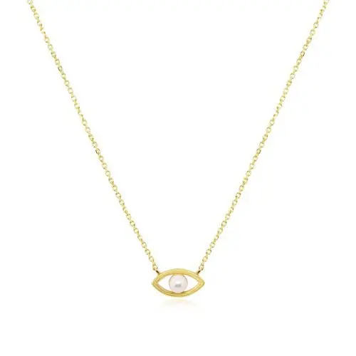THE LOVERY FINE JEWELRY Evil Eye Pearl Necklace - Yellow Gold