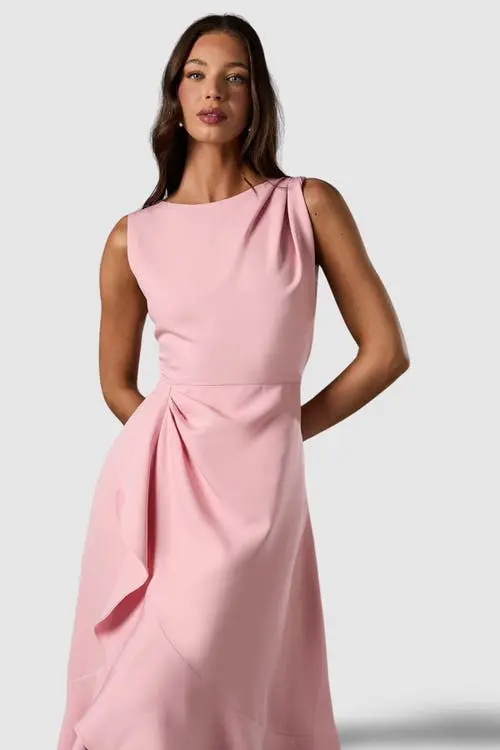 Coast Waterfall Crepe Midi Dress - Blush