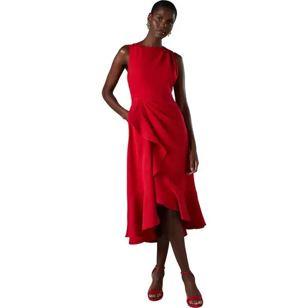 Coast Waterfall Crepe Midi Dress - Red