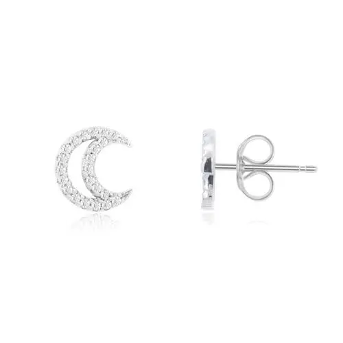 THE LOVERY FINE JEWELRY Diamond Moon Stud Earrings - White Gold