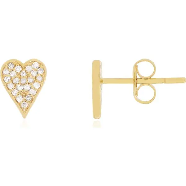 THE LOVERY FINE JEWELRY Diamond Pave Heart Stud Earrings - Yellow Gold
