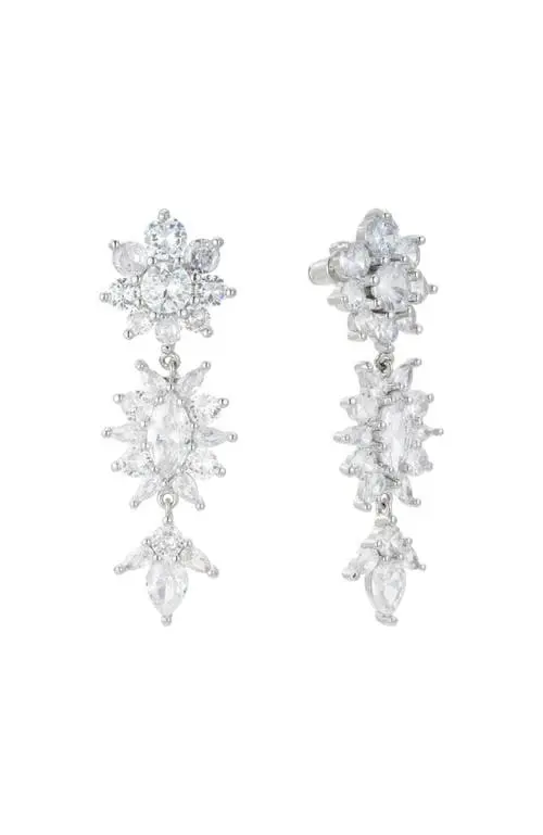 UNTAMED PETALS Keepsake Floral Crystal Drop Earrings - Silver