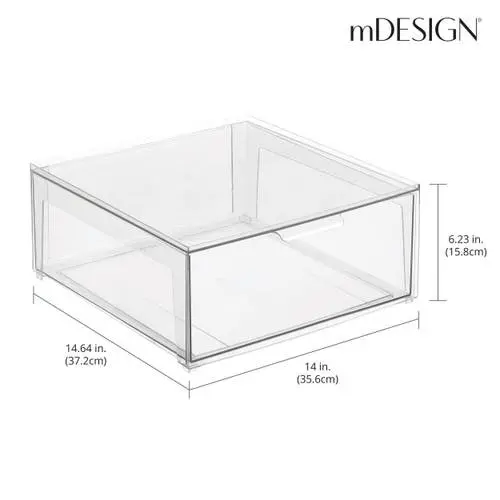 MDESIGN Plastic Stacking Closet Storage Organizer Bin With Drawer, 2 Pack
