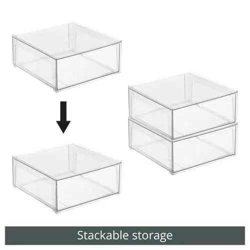 MDESIGN Plastic Stacking Closet Storage Organizer Bin With Drawer, 2 Pack