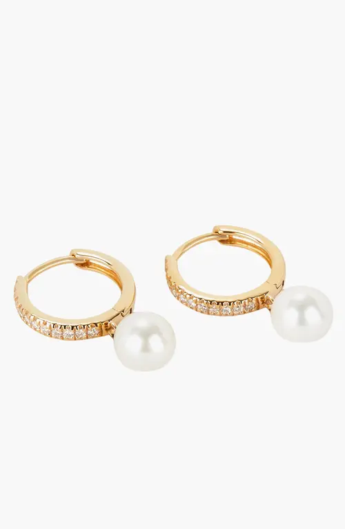 Mejuri Pave Diamond And Pearl Huggie Earrings