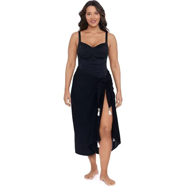 TRIMSHAPER Adjustable Side Tie Tasseled Pareo - Black