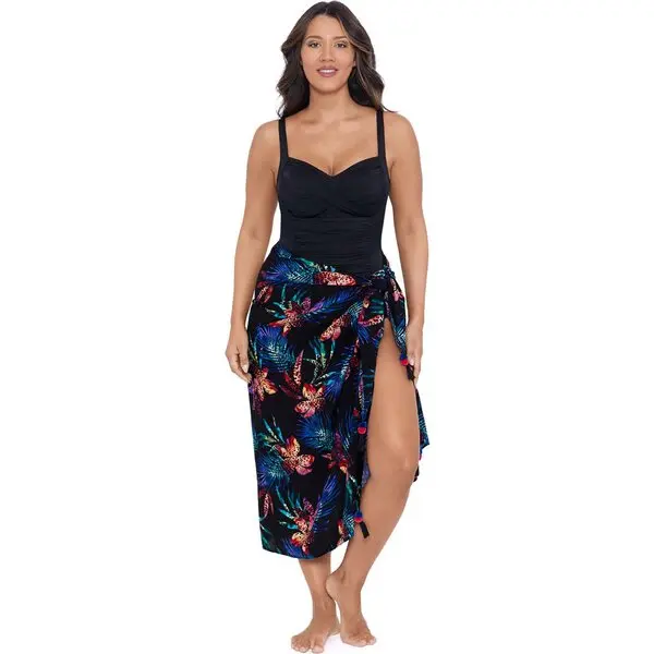 TRIMSHAPER Adjustable Side Tie Tasseled Pareo - Leopard Lily